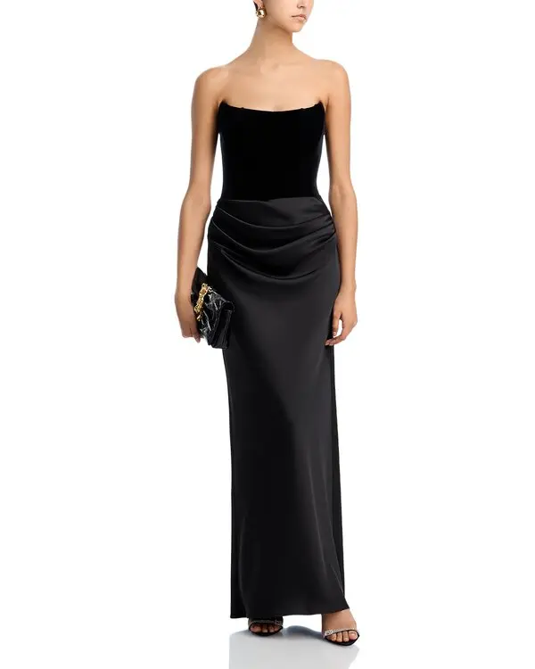 Aqua Strapless Velvet Bodice Gown