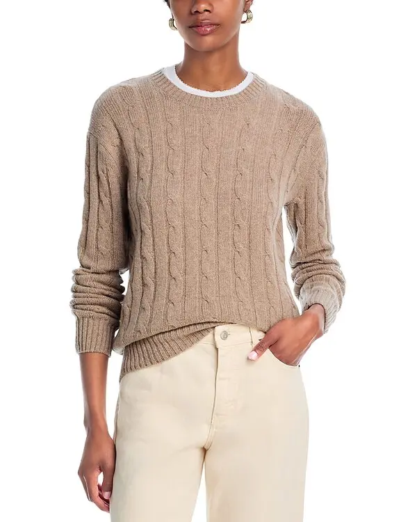 Aqua 100% Cashmere Cable Knit Crewneck Sweater