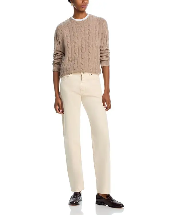 Aqua 100% Cashmere Cable Knit Crewneck Sweater