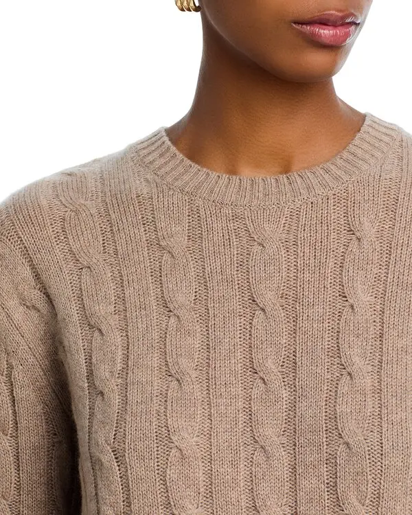 Aqua 100% Cashmere Cable Knit Crewneck Sweater