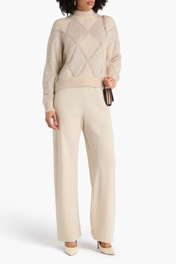 Brunello Cucinelli Sequin-embellished Argyle Turtleneck Sweater - Beige