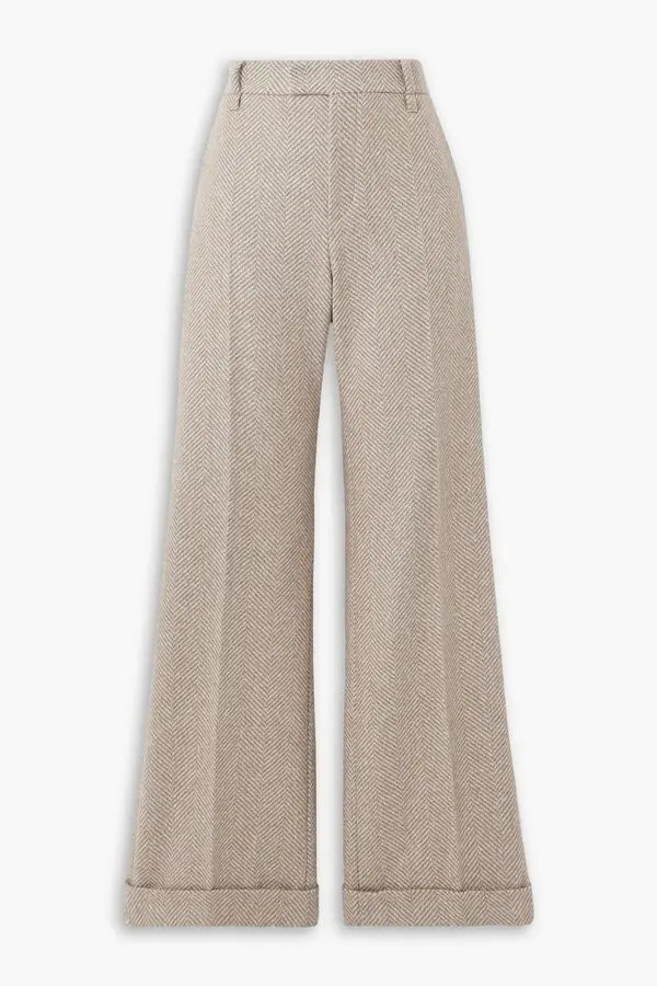 Brunello Cucinelli Herringbone Woven Wide-leg Pants