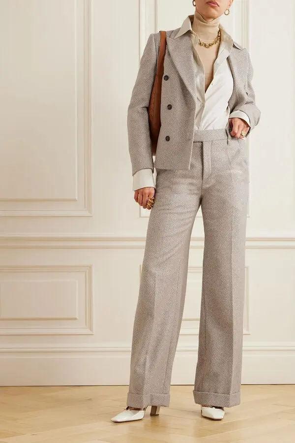 Brunello Cucinelli Herringbone Woven Wide-leg Pants