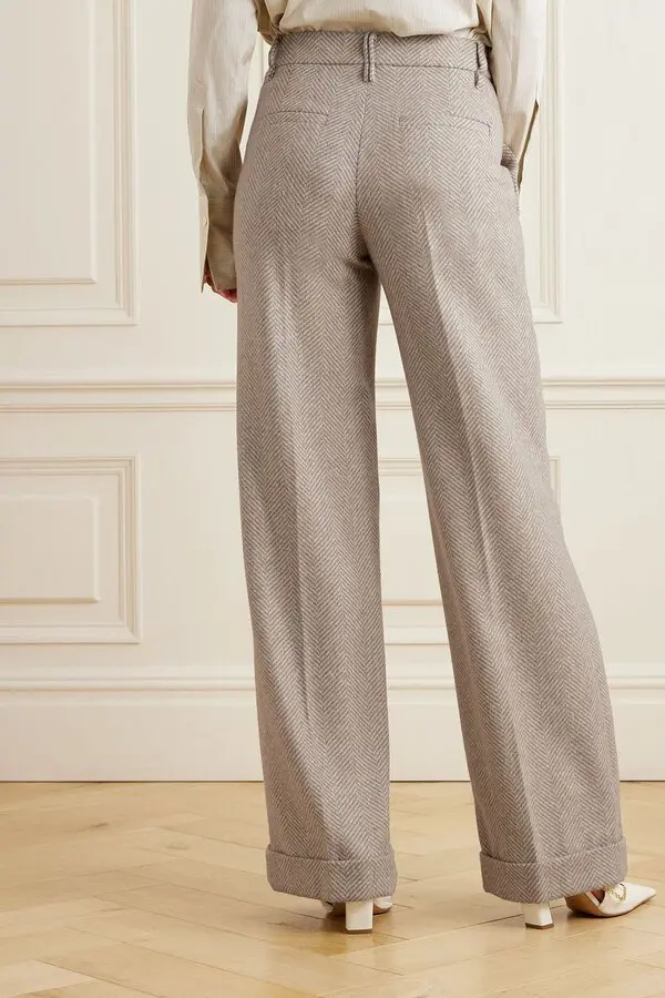 Brunello Cucinelli Herringbone Woven Wide-leg Pants