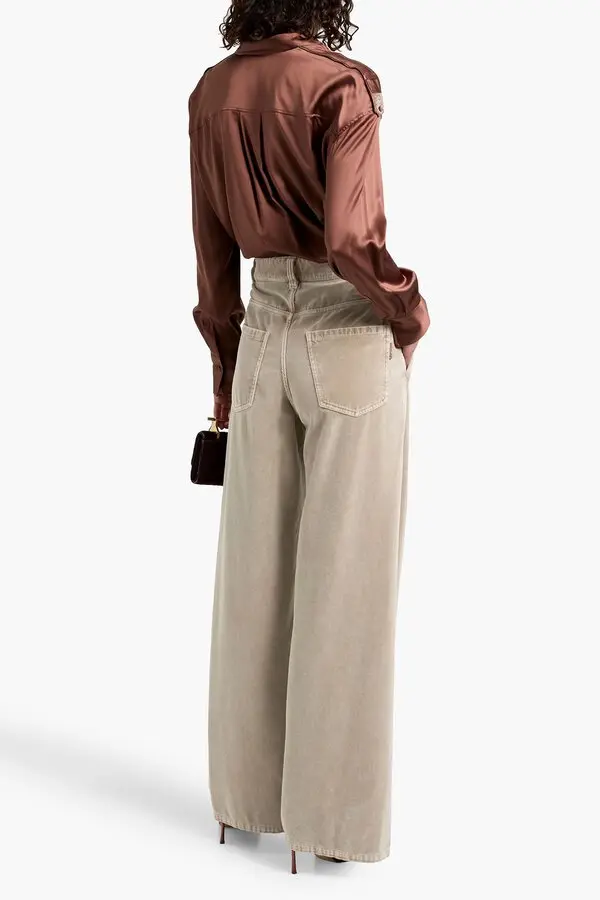 Brunello Cucinelli Cotton-velvet Wide-leg Pants - Neutral