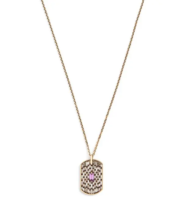 SUZANNE KALAN Diamond And Sapphire Dog Tag Necklace - Rose Gold