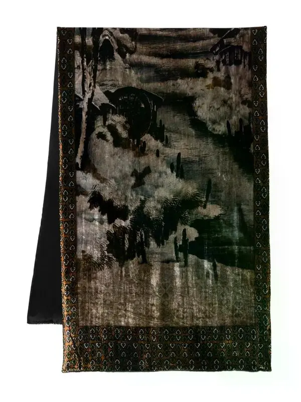 PIERRE-LOUIS MASCIA Landscape-print Velvet Scarf - Brown