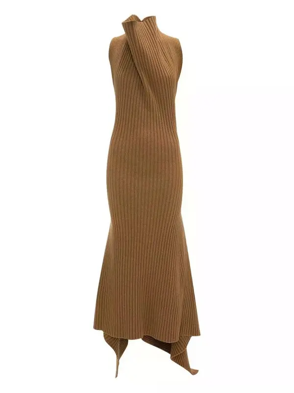 Victoria Beckham Ribbed Draped Midi Dress - Neutrals