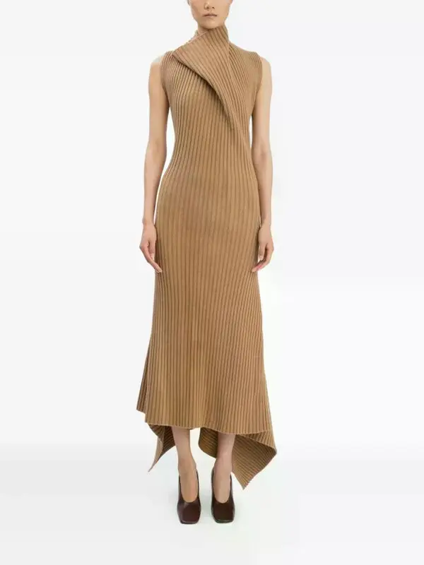 Victoria Beckham Ribbed Draped Midi Dress - Neutrals