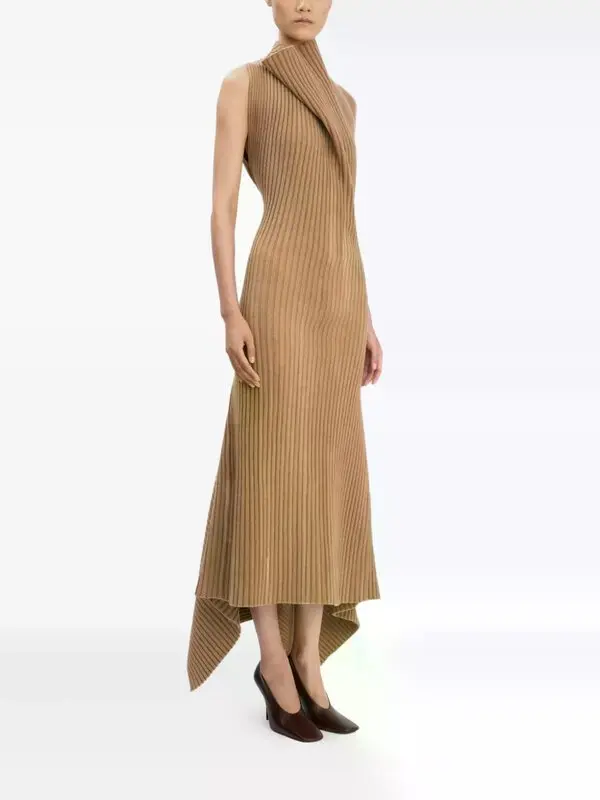 Victoria Beckham Ribbed Draped Midi Dress - Neutrals