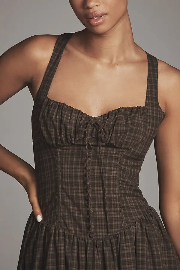 For Love & Lemons Halter Basque-Waist Midi Dress In Brown - 40% Off |  Editorialist