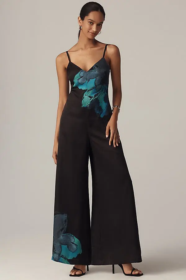 HUTCH Satin Printed Jumpsuit - Black Floral