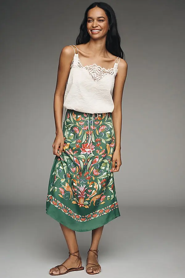 Farm Rio Printed Slip Maxi Skirt - Elsa Green Floral