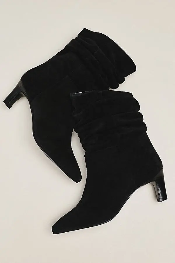 Anthropologie Suede Scrunch Boots - Black