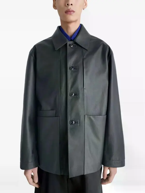 LEMAIRE Buttoned Leather Jacket - Black