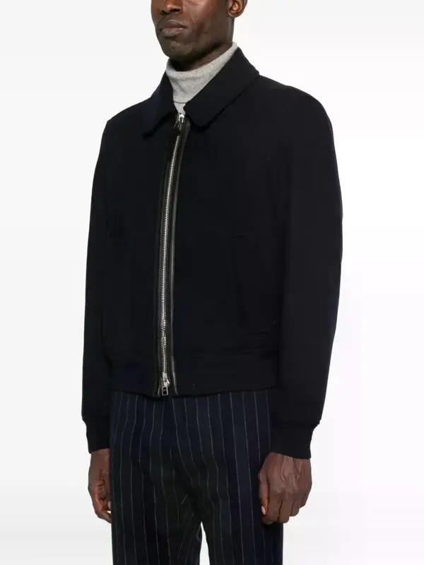 TOM FORD Leather-trimmed Wool Jacket - Blue