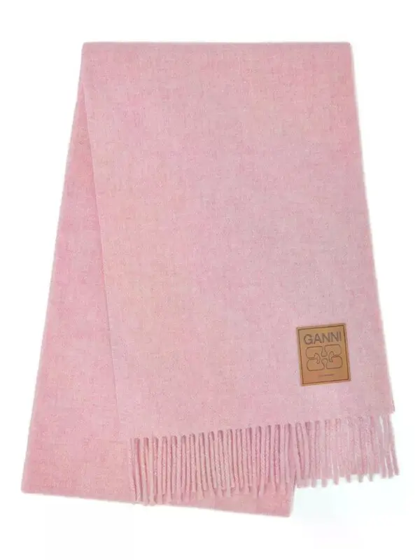GANNI Logo-patch Fringed Scarf - Pink