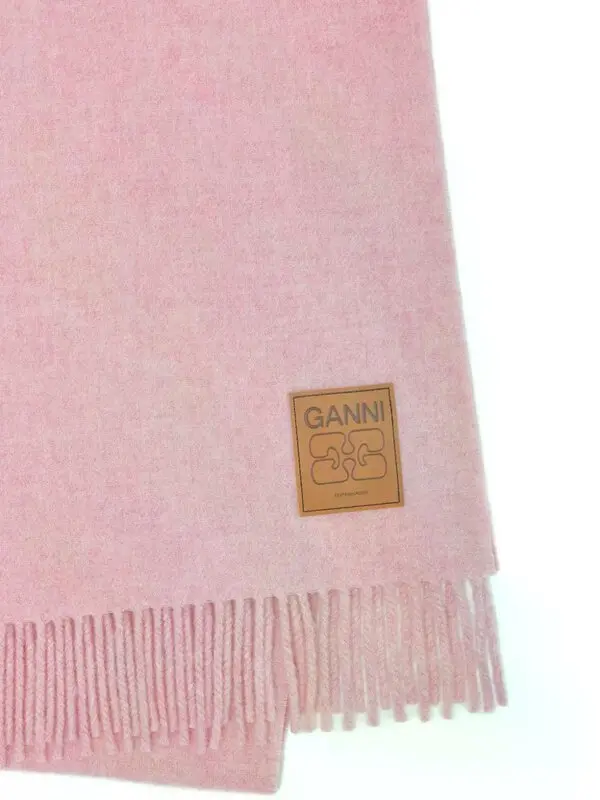 GANNI Logo-patch Fringed Scarf