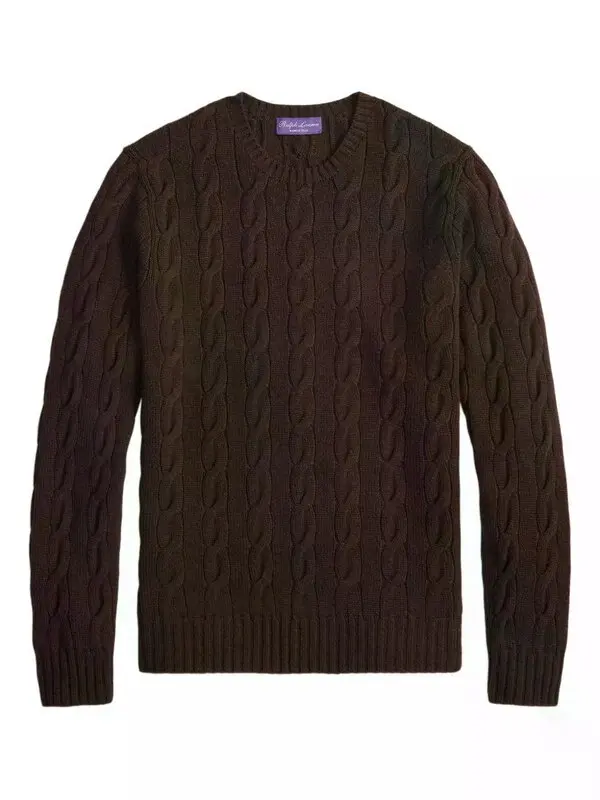 Ralph Lauren Purple Label Cable Knit Crew Neck Sweater - Brown