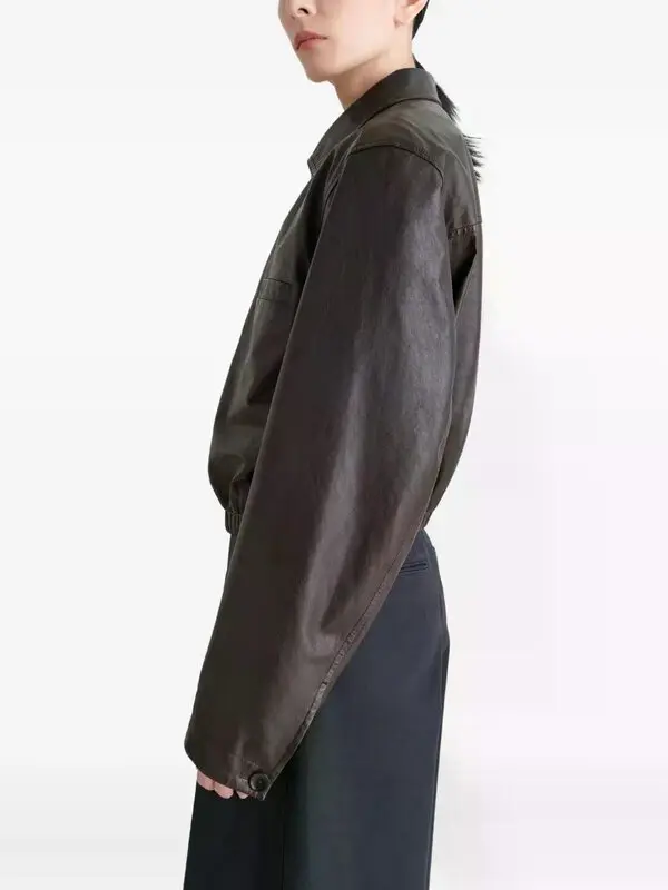 LEMAIRE Buttoned Leather Jacket - Brown