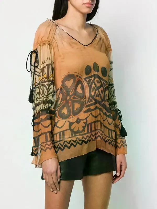 Alberta Ferretti Patterned Sheer Blouse