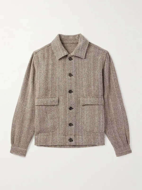 DE PETRILLO Herringbone Wool-blend Bomber Jacket