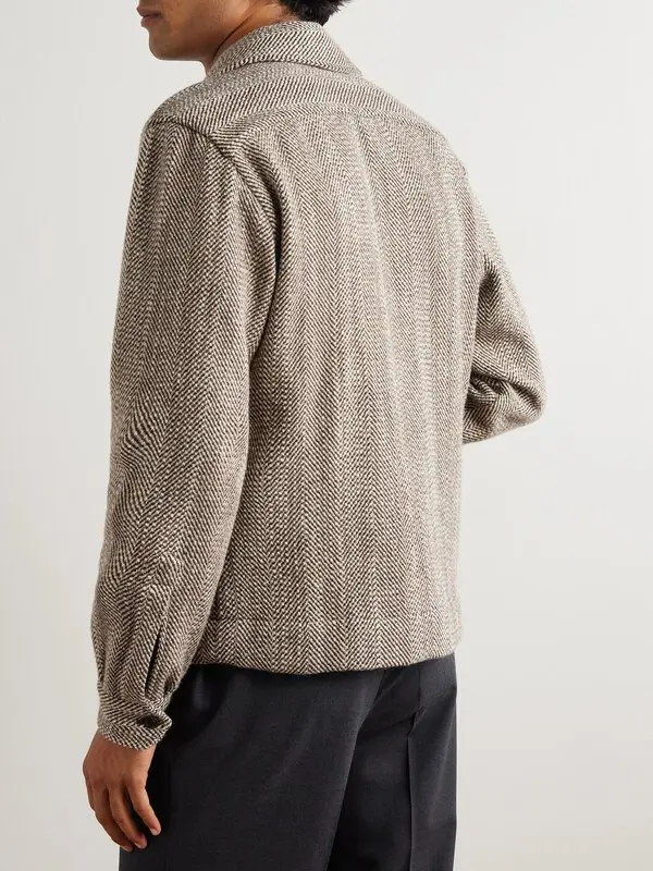 DE PETRILLO Herringbone Wool-blend Bomber Jacket