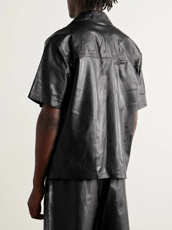 Amiri Camp-collar Logo-embossed Leather Shirt
