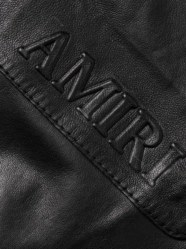 Amiri Camp-collar Logo-embossed Leather Shirt