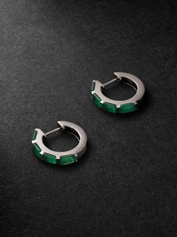 Shay 18-karat Blackened Gold Emerald Hoop Earrings - Black