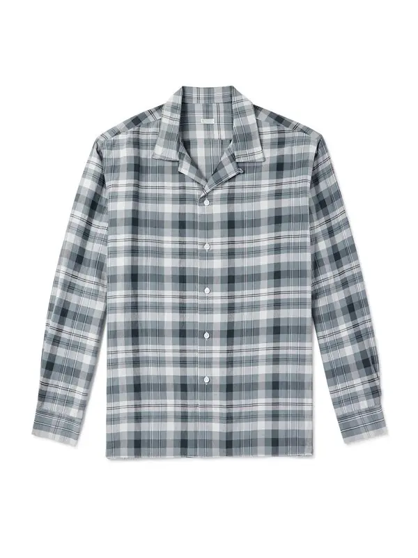 A.PRESSE Camp-collar Checked Silk And Linen-blend Shirt - Blue