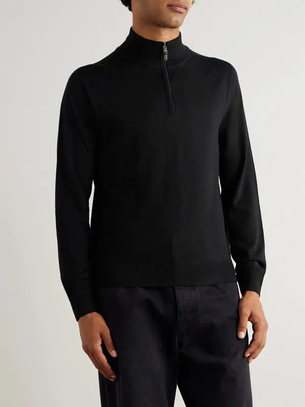 Canali Slim-fit Wool Half-zip Sweater - Black