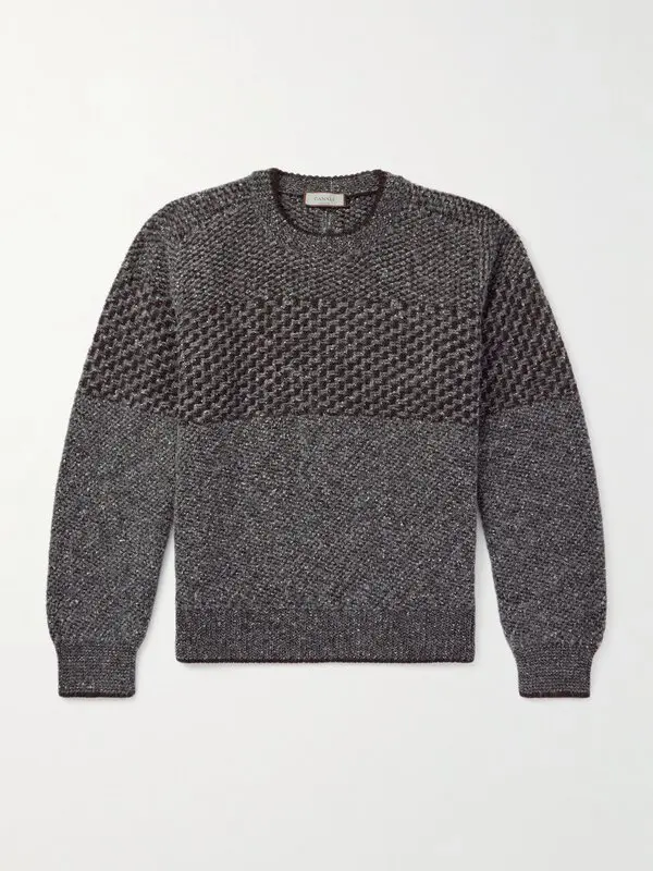 Canali Jacquard-knit Wool-blend Bouclé Sweater - Gray