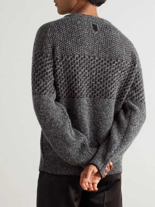 Canali Jacquard-knit Wool-blend Bouclé Sweater - Gray
