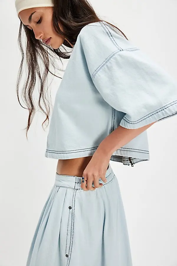 Free People Westley Denim Skirt Set - Sky Blue Wash
