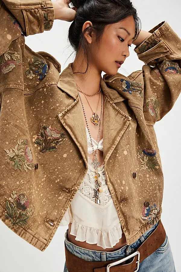 DENIM AND BONE Splatter Trench Jacket - Olive