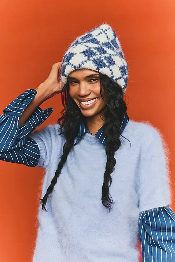Free People Argyle Beanie - Blue