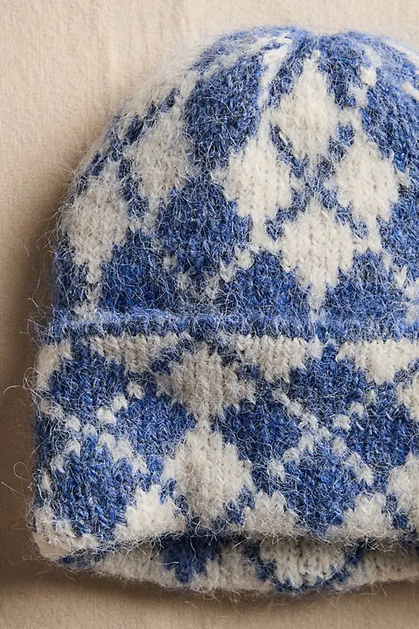 Free People Argyle Beanie - Blue