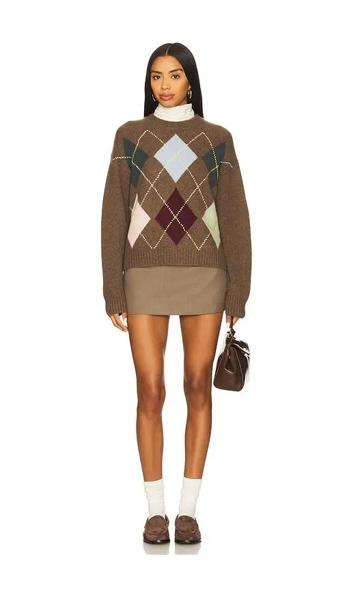 WHITE & WARREN Cashmere Argyle Crew Sweater