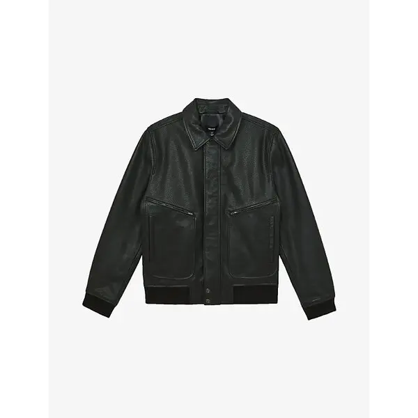 REISS Grained-texture Leather Jacket