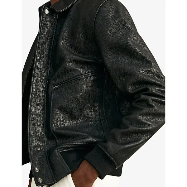 REISS Grained-texture Leather Jacket