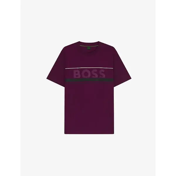 BOSS Brand-print Short-sleeve Cotton T-shirt - Bright Pink