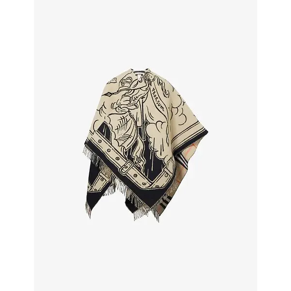 Burberry Stormy Knight Fringed Wool Cape - Sand