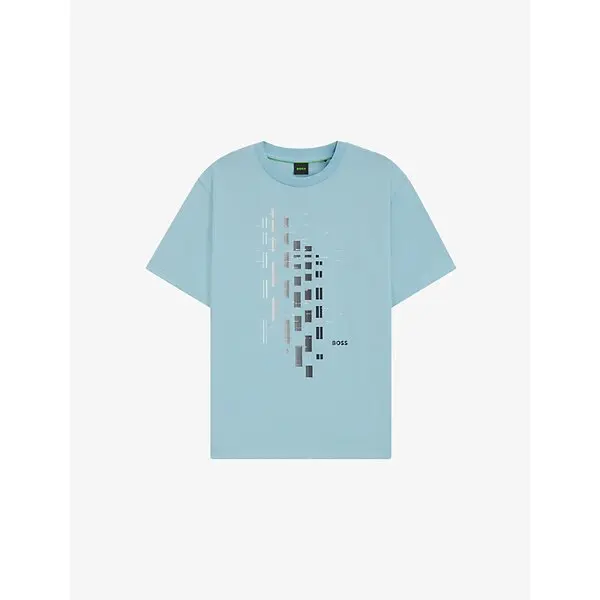 BOSS Graphic-print Short-sleeve Stretch-cotton T-shirt - Light/pastel Blue