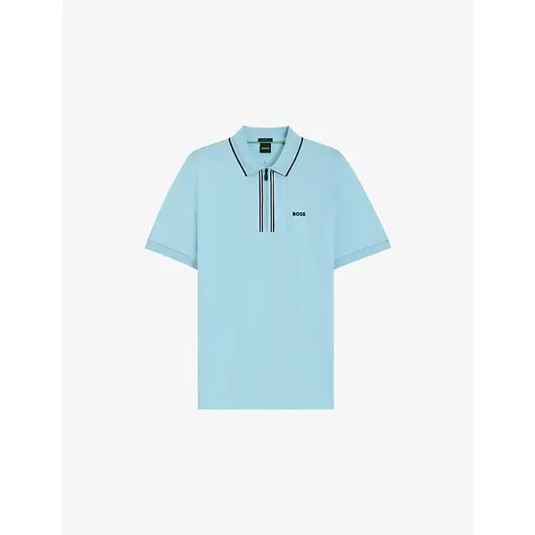 BOSS Logo-embroidered Short-sleeve Cotton Polo - Light/pastel Blue