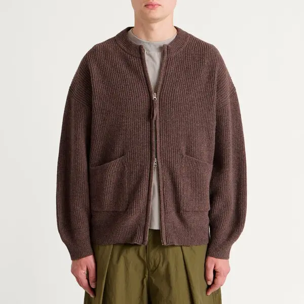 FRIZMWORKS Wool Deck Zip Cardigan - Choco Brown