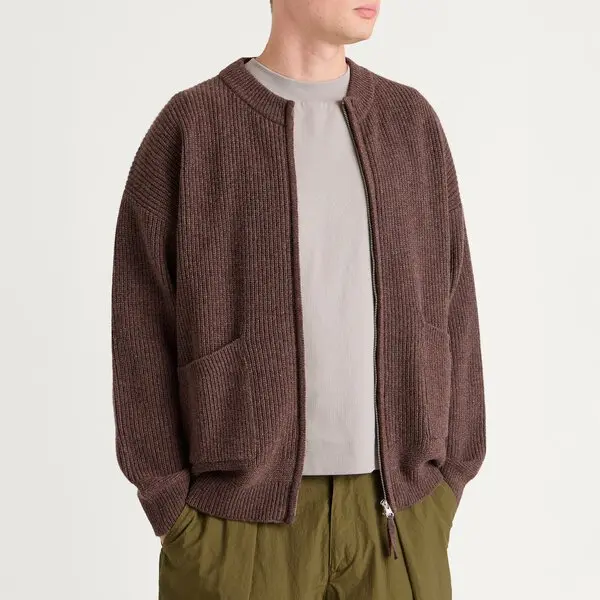 FRIZMWORKS Wool Deck Zip Cardigan - Choco Brown