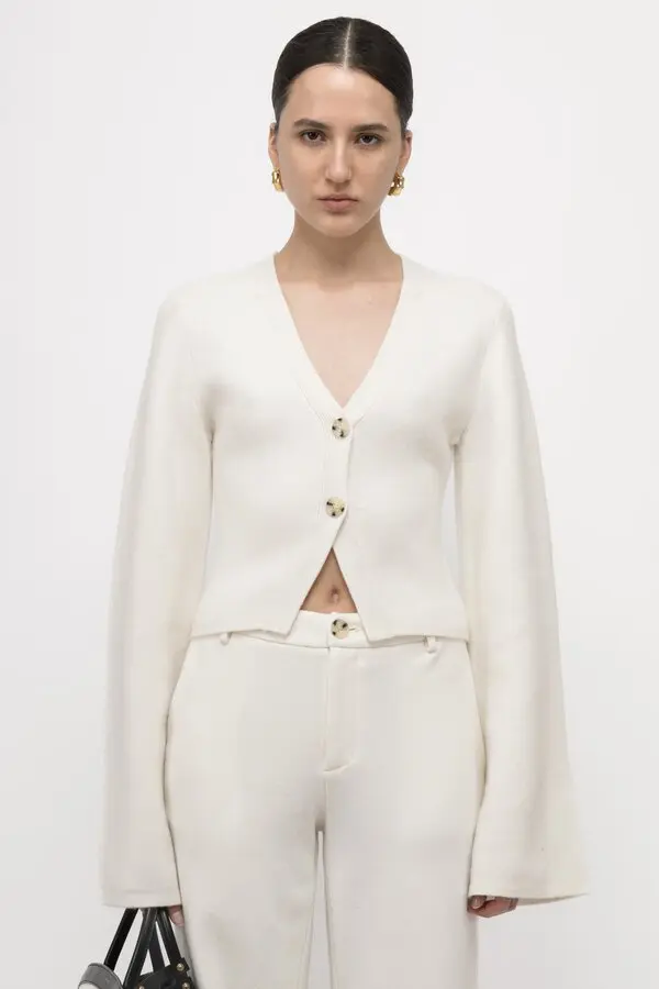 Arakii Merino Wool Blend Cardigan - Off-white