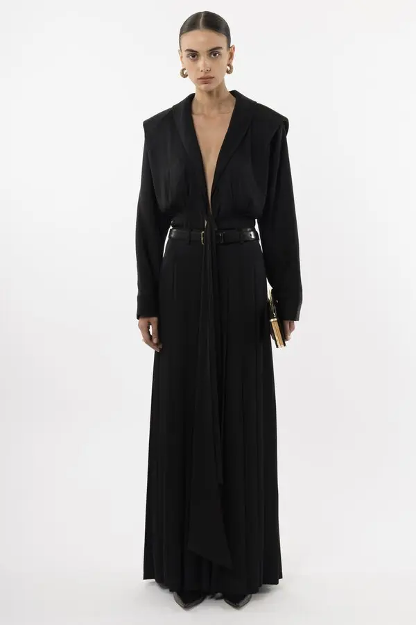Arakii Pleated Silk Pants - Black