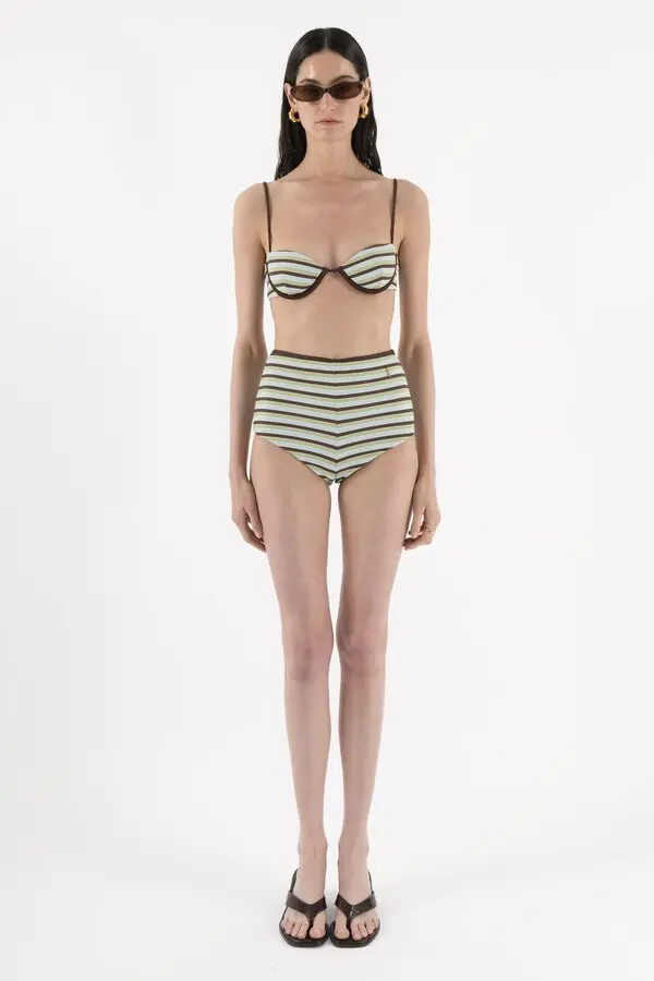 Arakii High-waist Hipster Bikini Bottom - Green Stripe